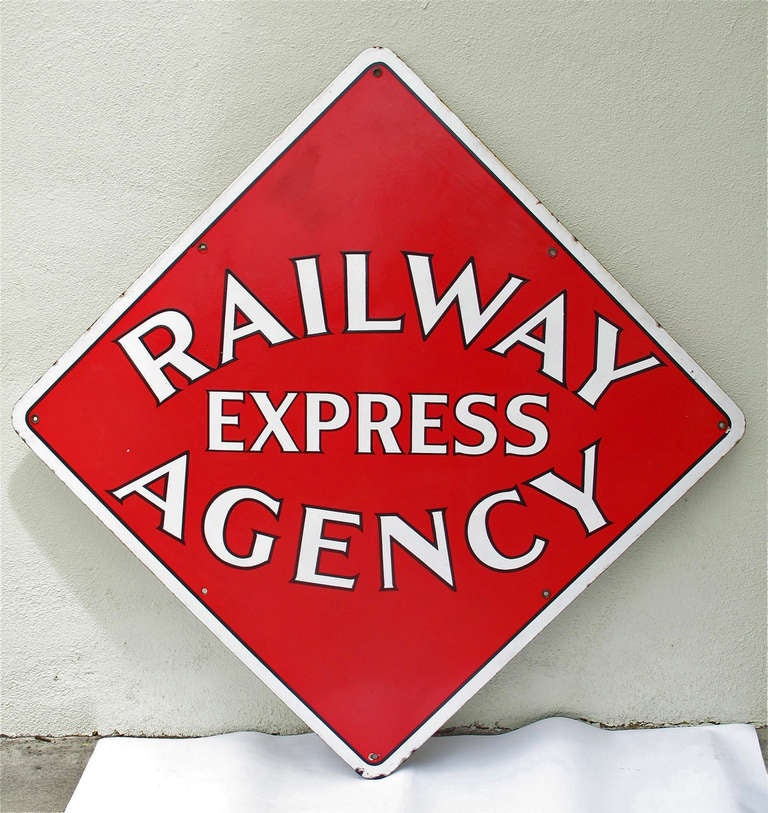 Railway Express Agency Large Enamel Sign, 1930s at 1stDibs