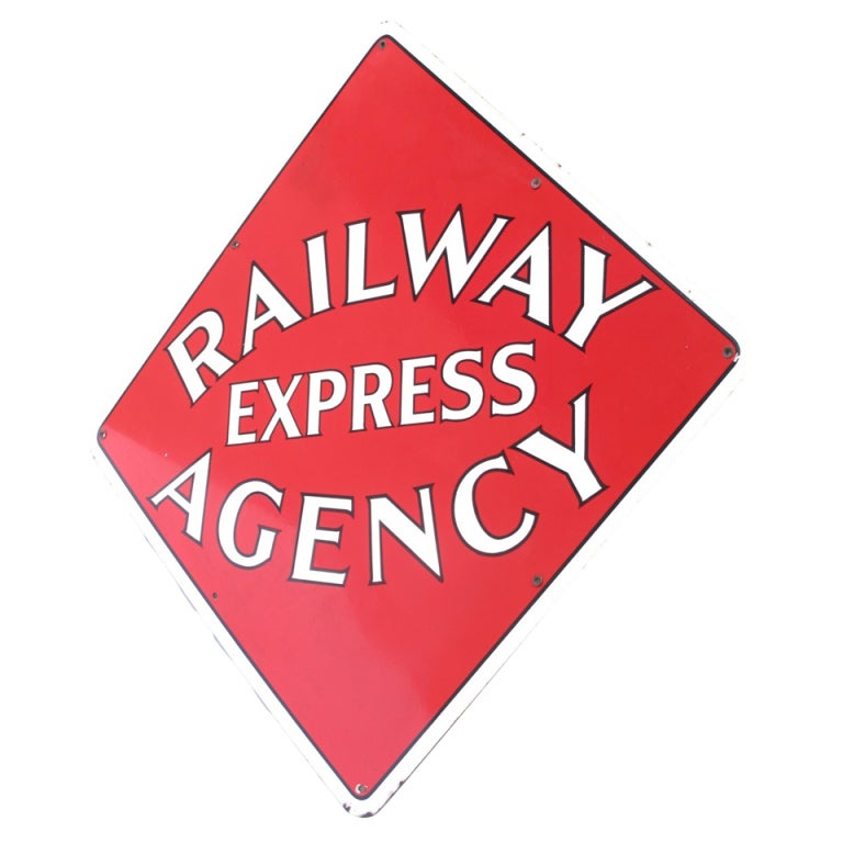 Railway Express Agency Large Enamel Sign, 1930s at 1stDibs