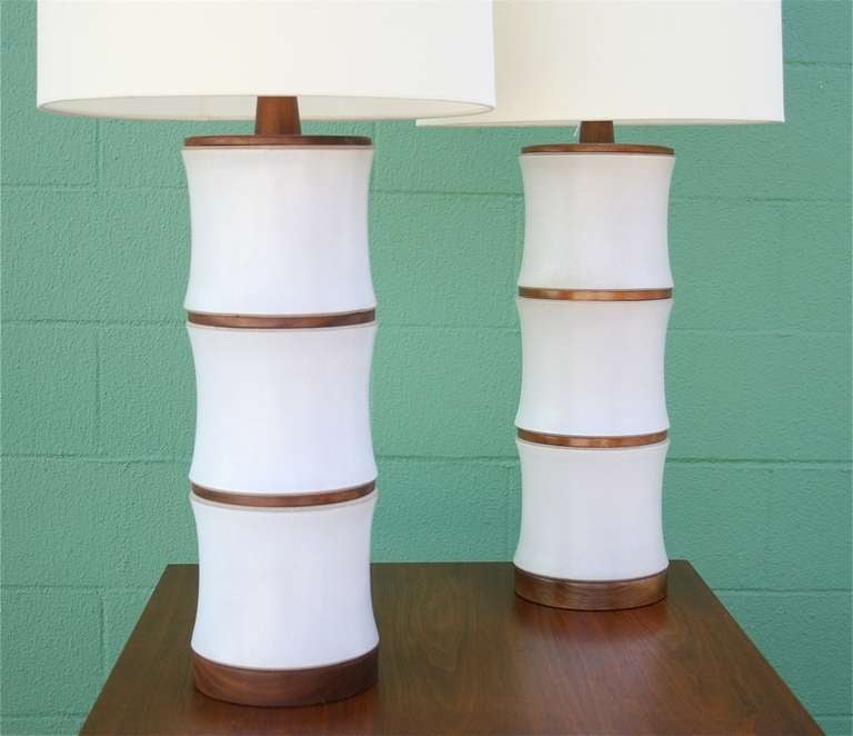 Large Ceramic Bamboo Lamp Pair by Gordon Martz,1950s at 1stDibs