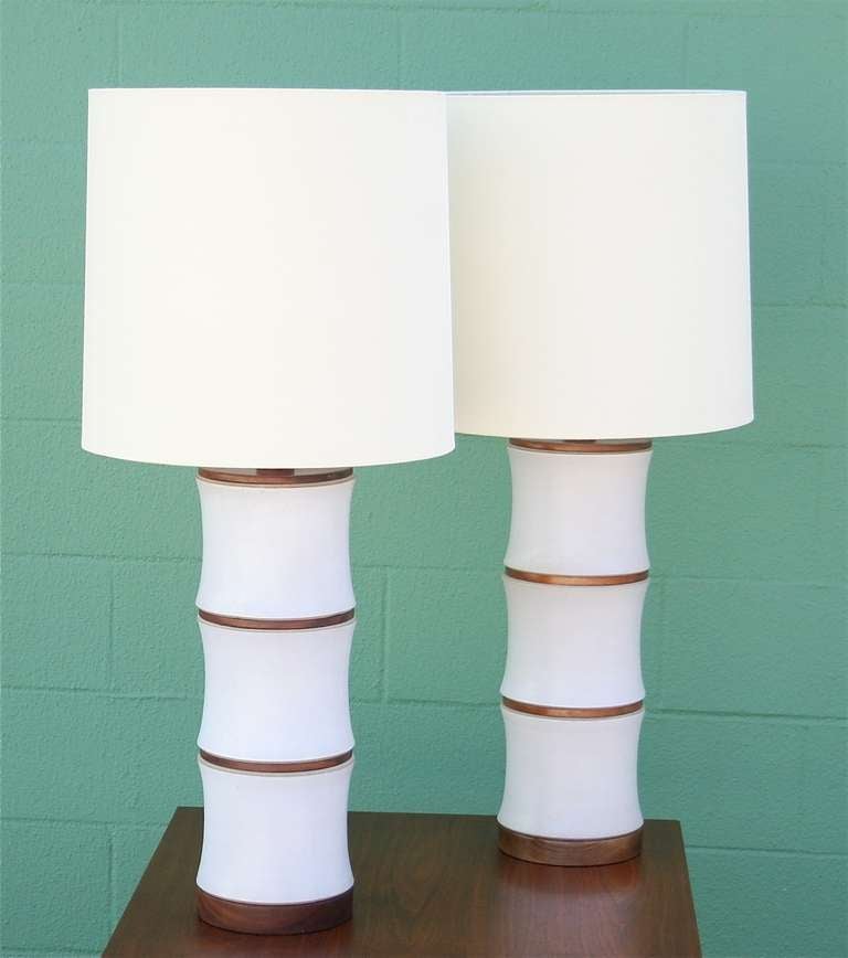 Large Ceramic Bamboo Lamp Pair by Gordon Martz,1950s at 1stDibs