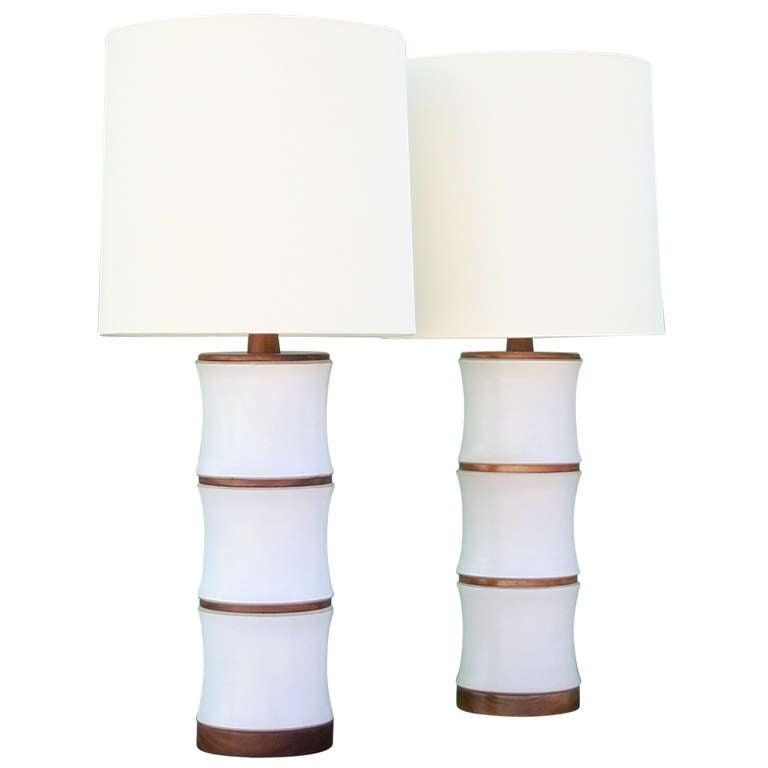 Large Ceramic Bamboo Lamp Pair by Gordon Martz,1950s at 1stDibs