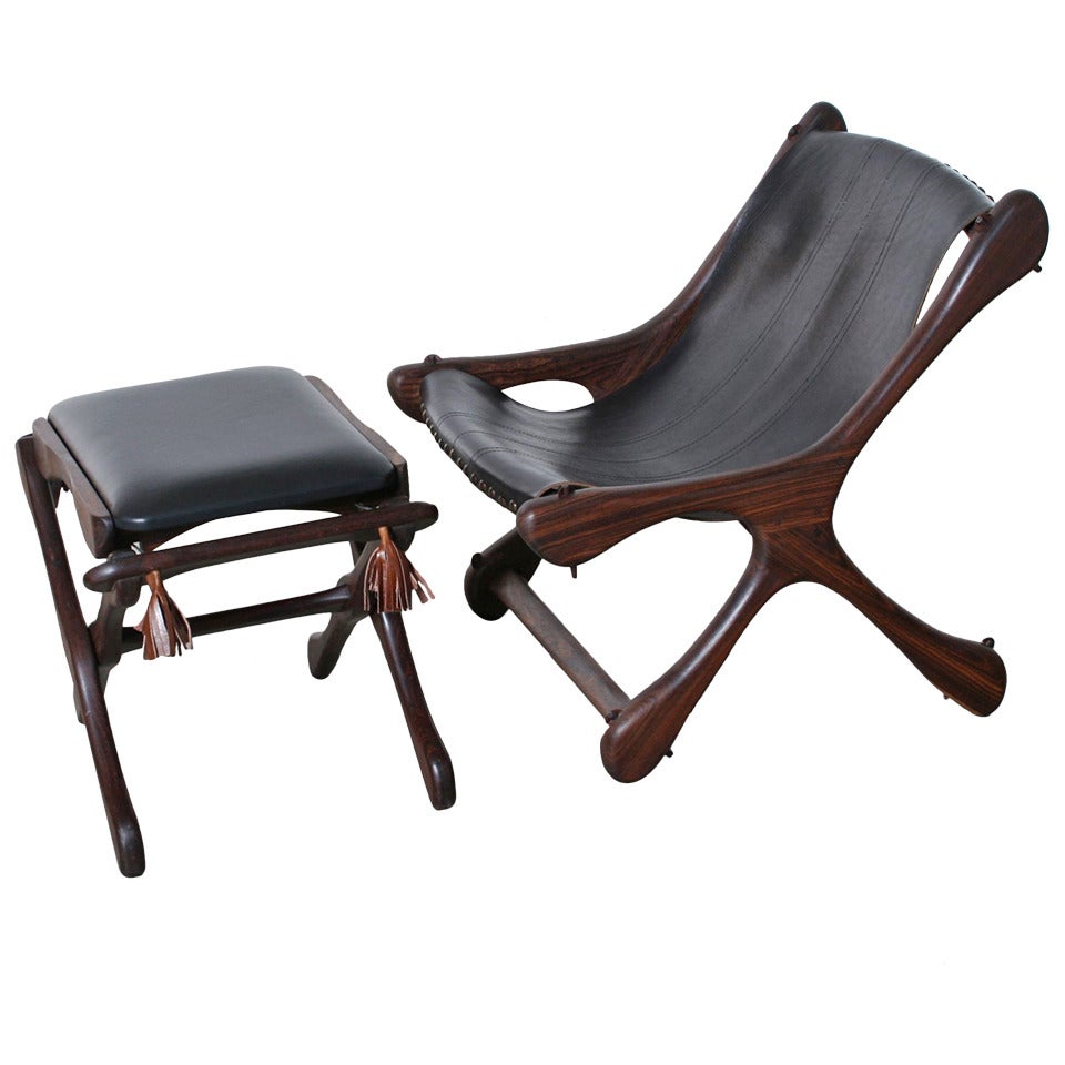 Don Shoemaker Sling "Sloucher" Chair and "Sling Suspension" Footstool ...