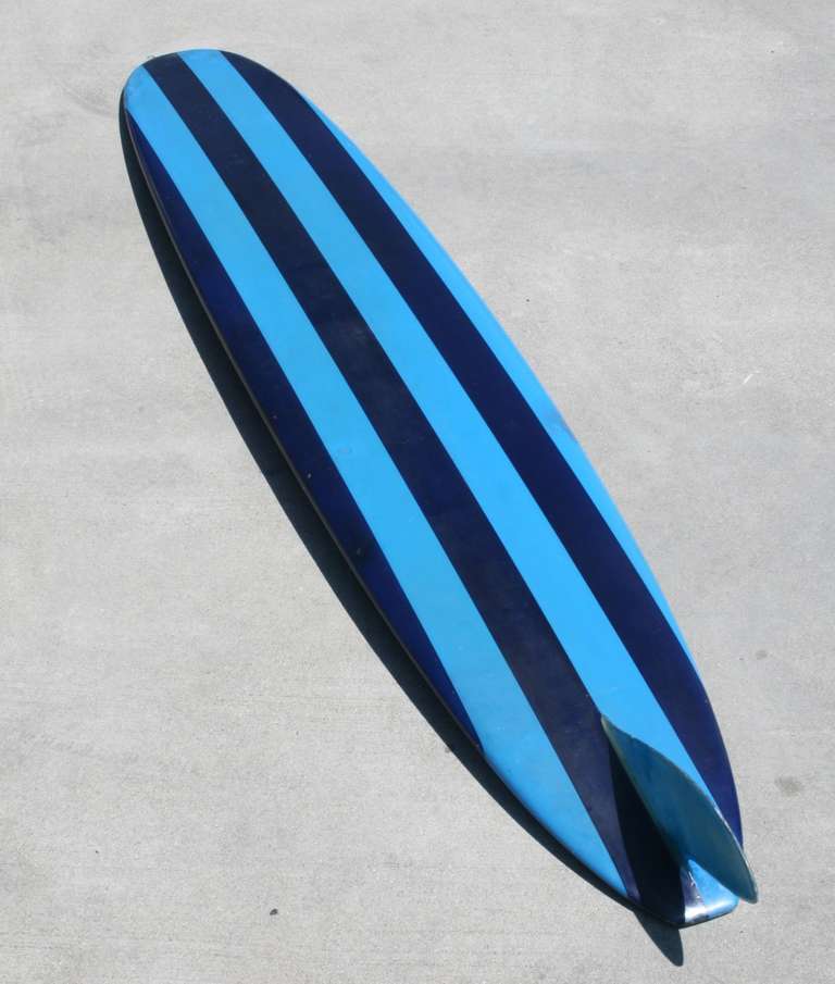1965 Hobie Surfboard Blue Big Vertical Stripes at 1stdibs