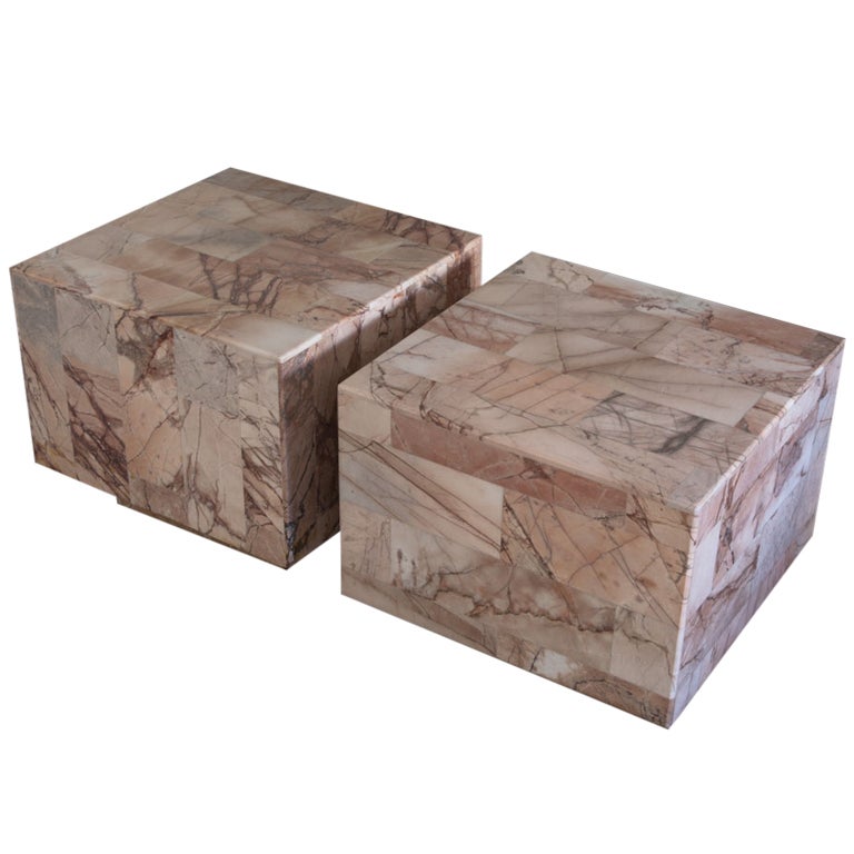 Pair Of Rose Marble Cube Side Tables at 1stdibs