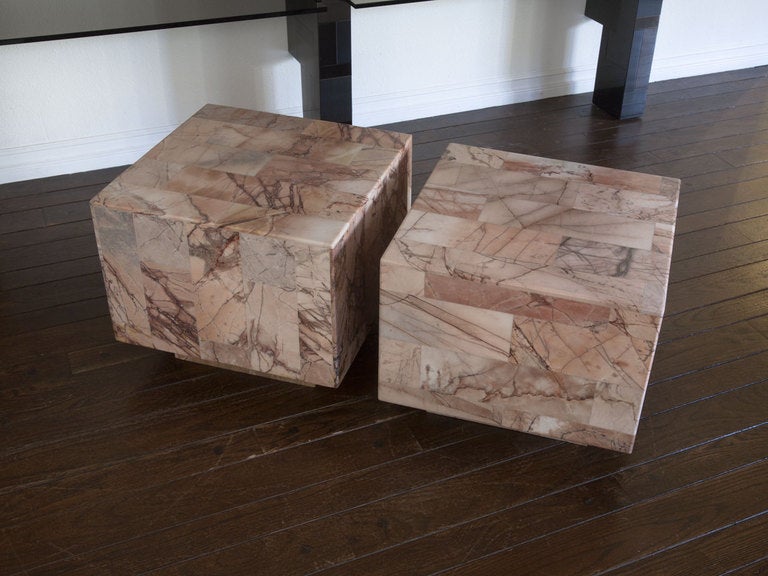 Pair Of Rose Marble Cube Side Tables at 1stDibs | marble cube table
