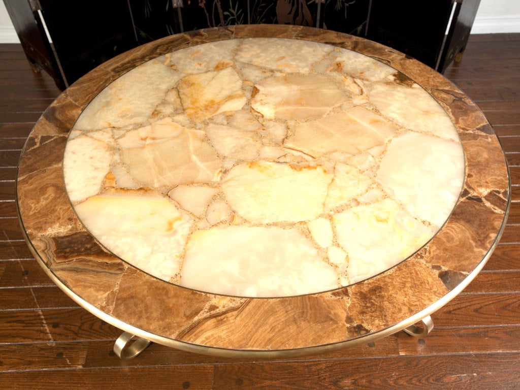 Onyx and brass round coffee table by Muller of Mexico at 1stDibs