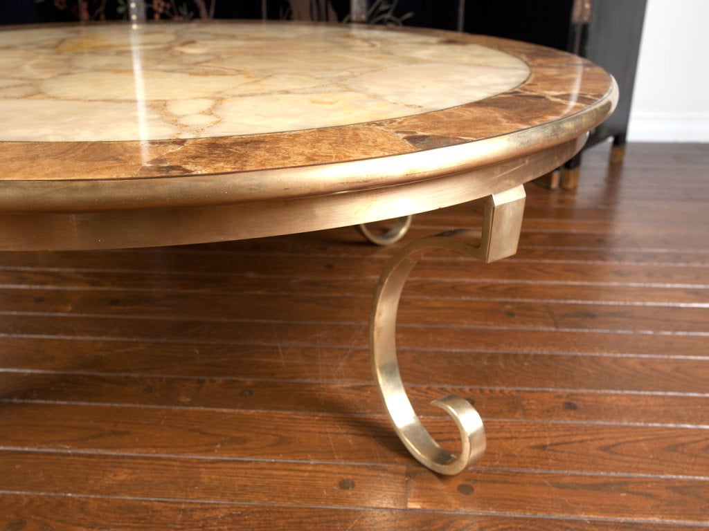Onyx and brass round coffee table by Muller of Mexico at 1stDibs