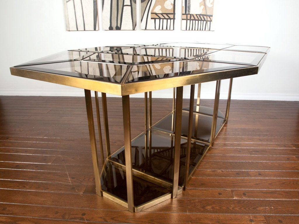 Italian brass and smoked glass dining table at 1stDibs