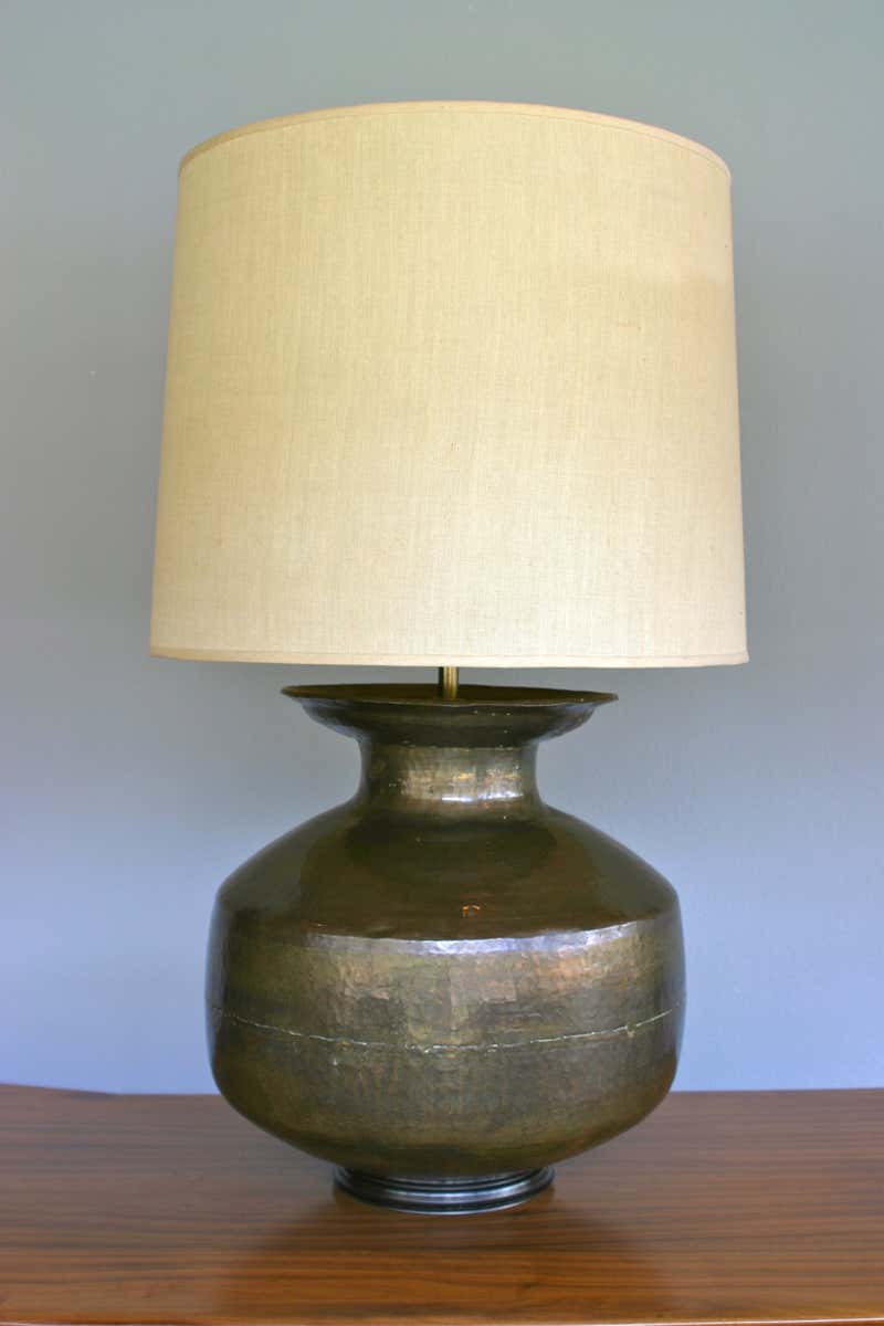 Monumental Hammered Brass Lamp At 1stdibs
