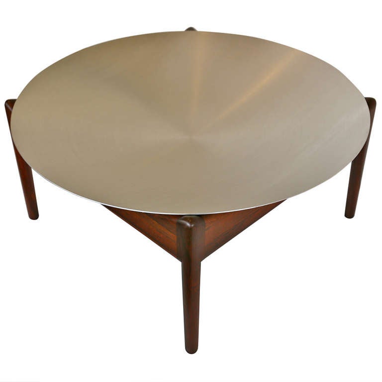 Kristian Solmer Vedel Rosewood and Stainless Steel Side Catch-All Table ...