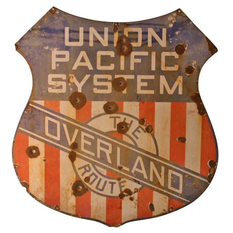 Original Union Pacific System " The Overland Route " porcelain sign at ...