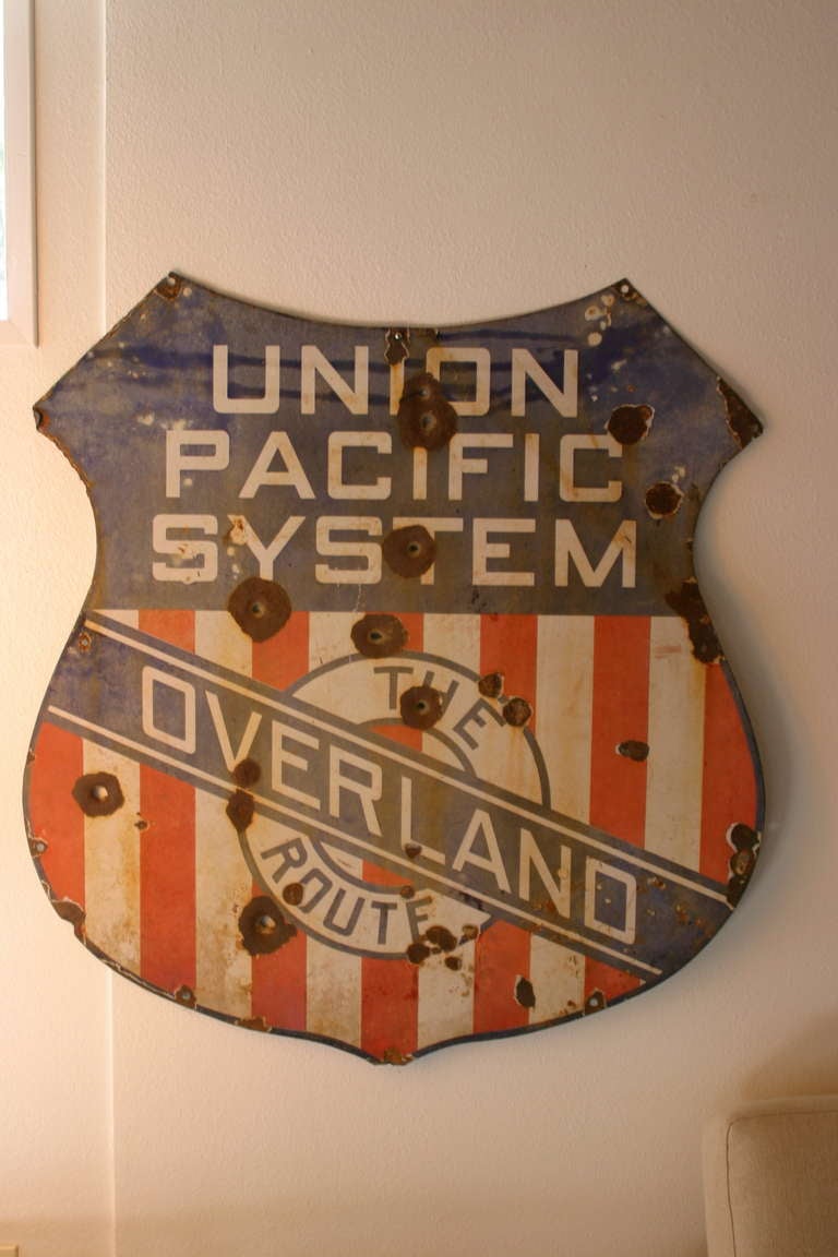 Original Union Pacific System " The Overland Route " porcelain sign at ...