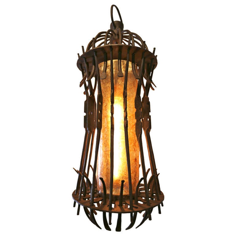 Hand forged iron hanging lamp by Artist - Blacksmith C. Carl Jennings ...