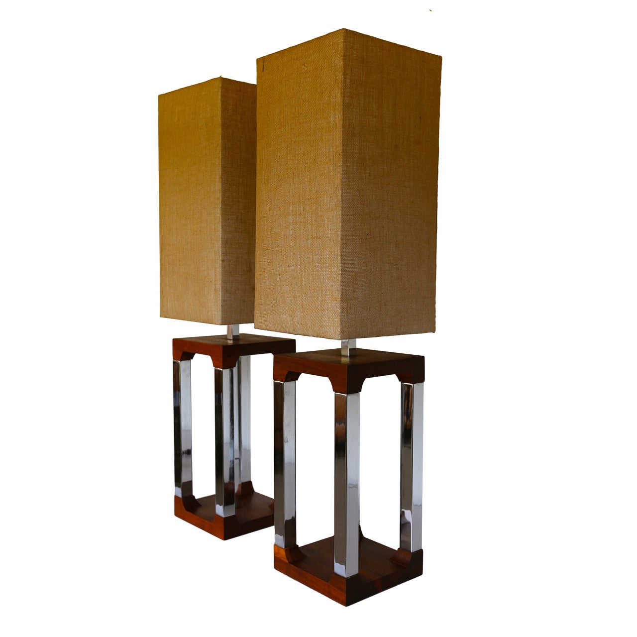 Large Scale Solid Walnut and Chrome Table Lamps at 1stDibs
