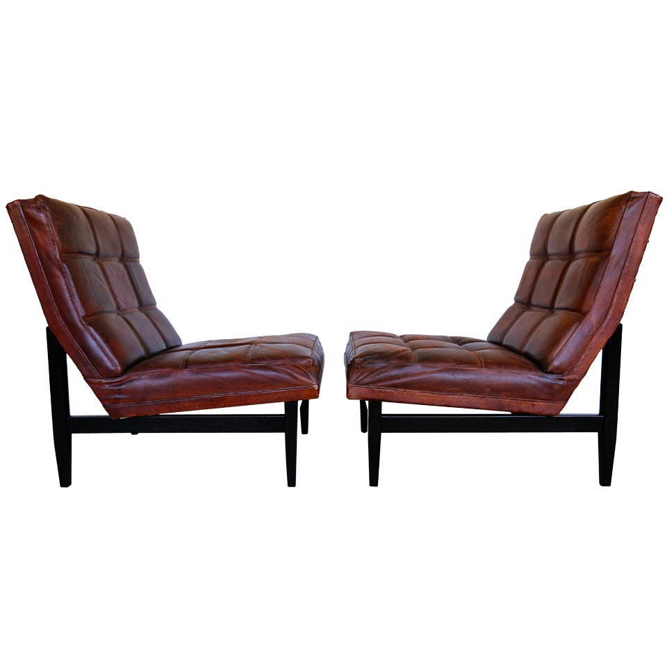 Pair of Leather Lounge Chairs by Camacho Roldan and Artecto Colombia at ...