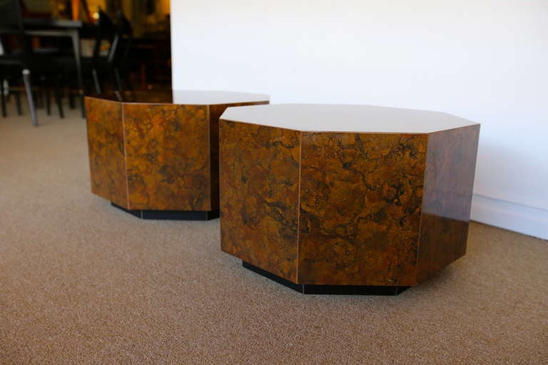 Pair of Octagon Faux Tortoise Side Tables by Milo Baughman at 1stDibs