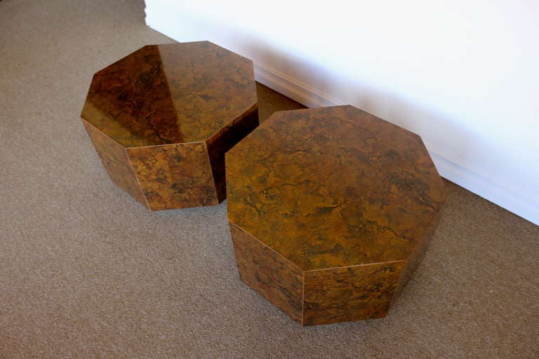 Pair of Octagon Faux Tortoise Side Tables by Milo Baughman at 1stDibs