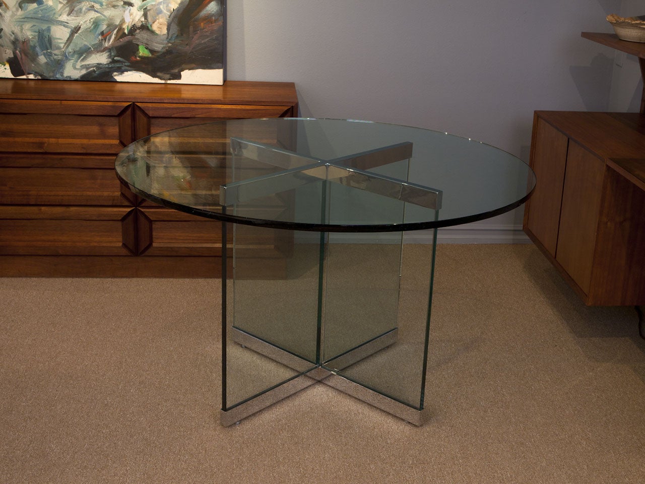 Round glass dining table by LEON ROSEN for PACE COLLECTION at 1stDibs