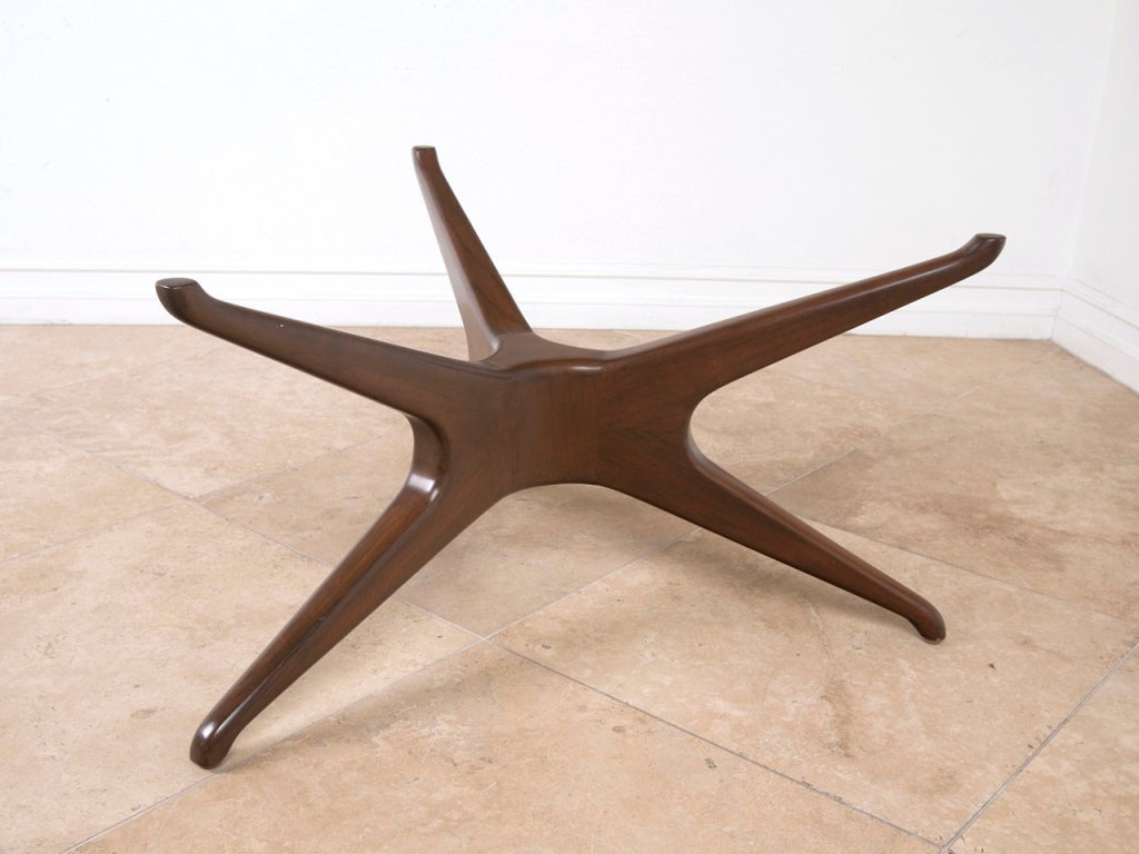 Mid century solid walnut \"SPIDER\" leg glass coffee table at 1stDibs