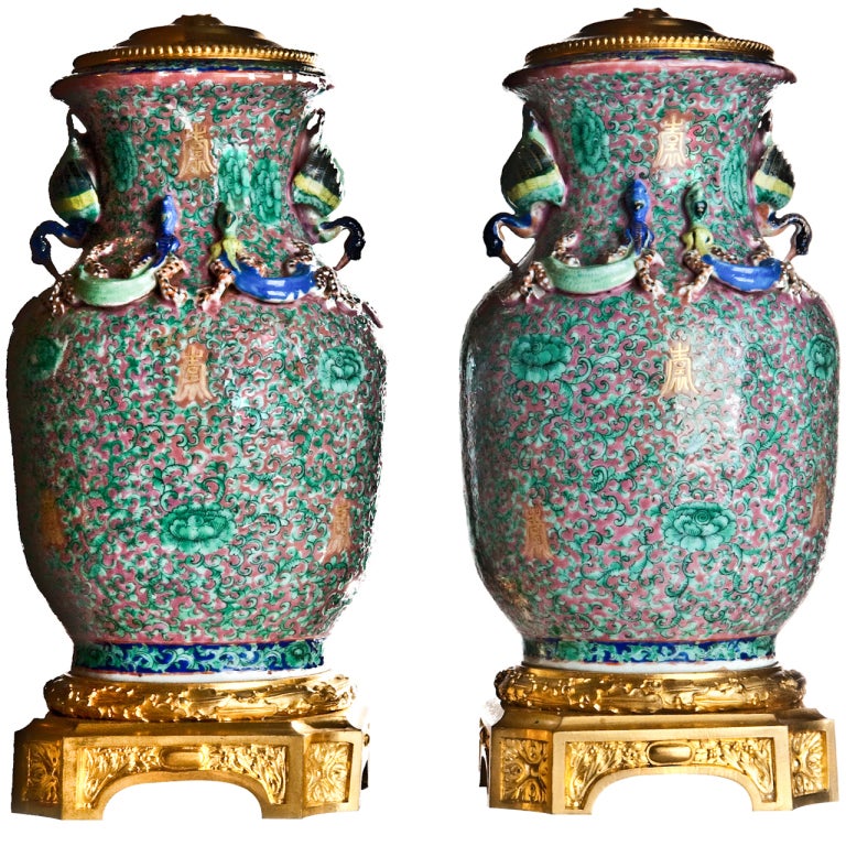 Pr Antique Chinese Louis Xvi Style Gilt Bronze Mounted Lamps, ca.1850 ...