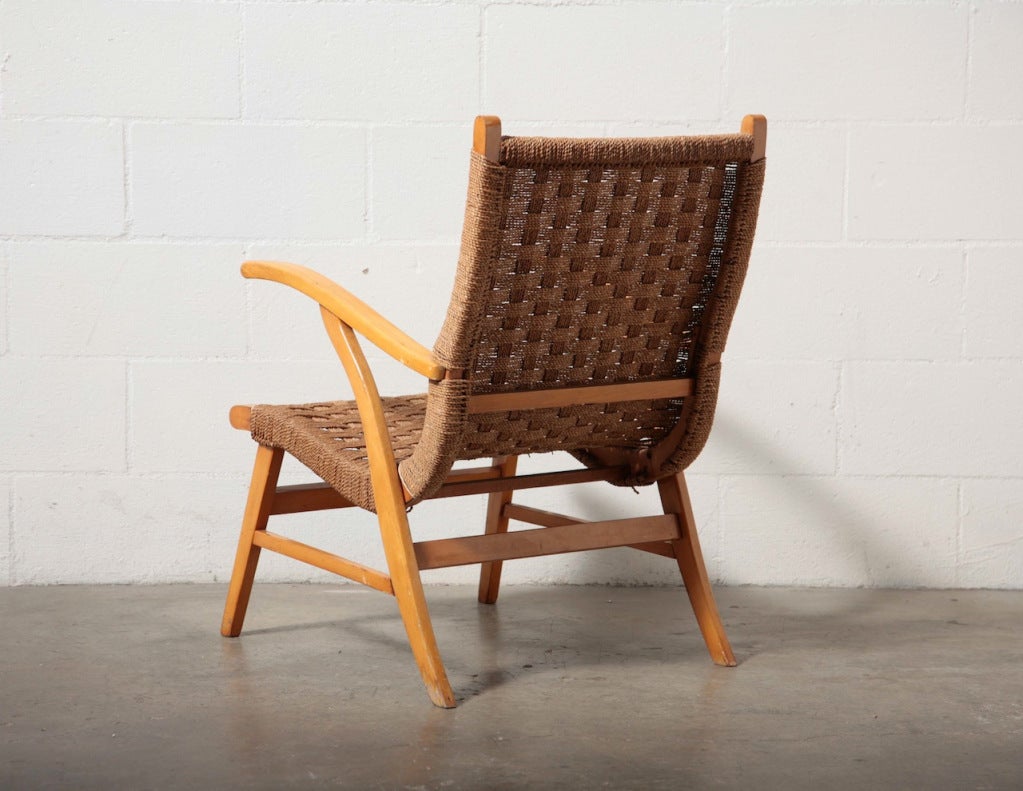 Mid-Century Woven Rope and Beechwood Arm Chair at 1stDibs | woven mid ...