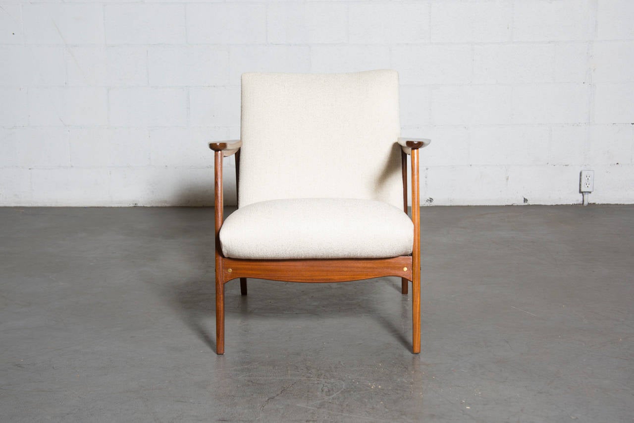Mid-Century Teak Upholstered Lounge Chair at 1stDibs