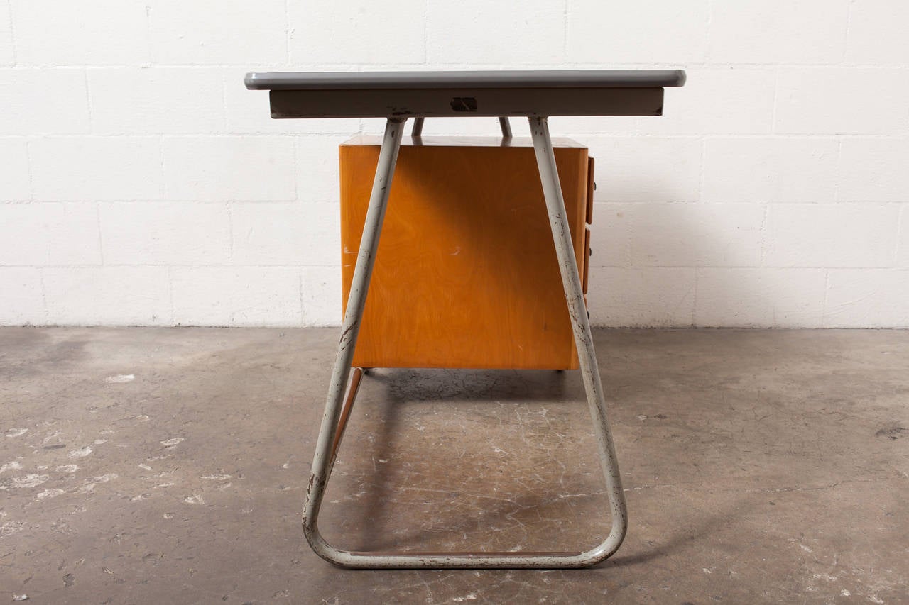Dutch Deco Style Tubular Desk with Birch Drawers at 1stDibs