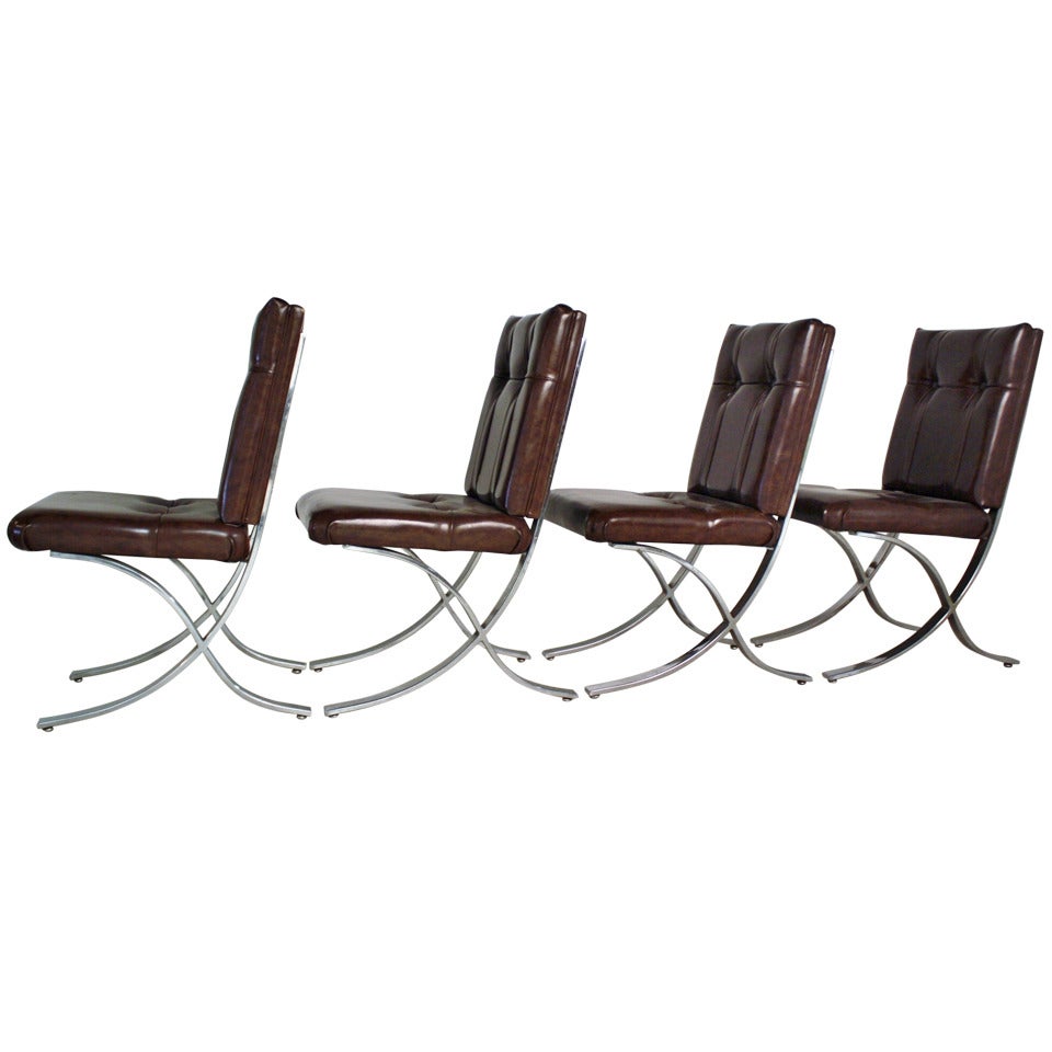 Chrome X Base Dining Chairs at 1stDibs