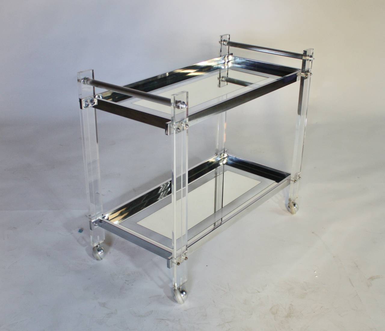 1970s Chrome Lucite and Mirror Bar Cart at 1stDibs