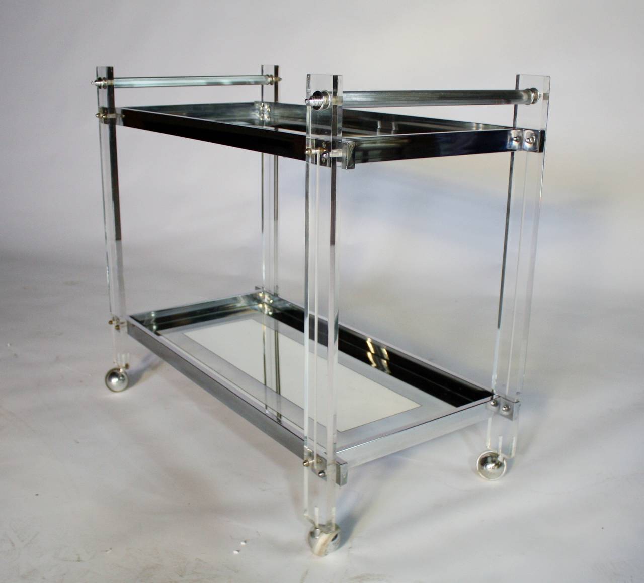 1970s Chrome Lucite and Mirror Bar Cart at 1stDibs