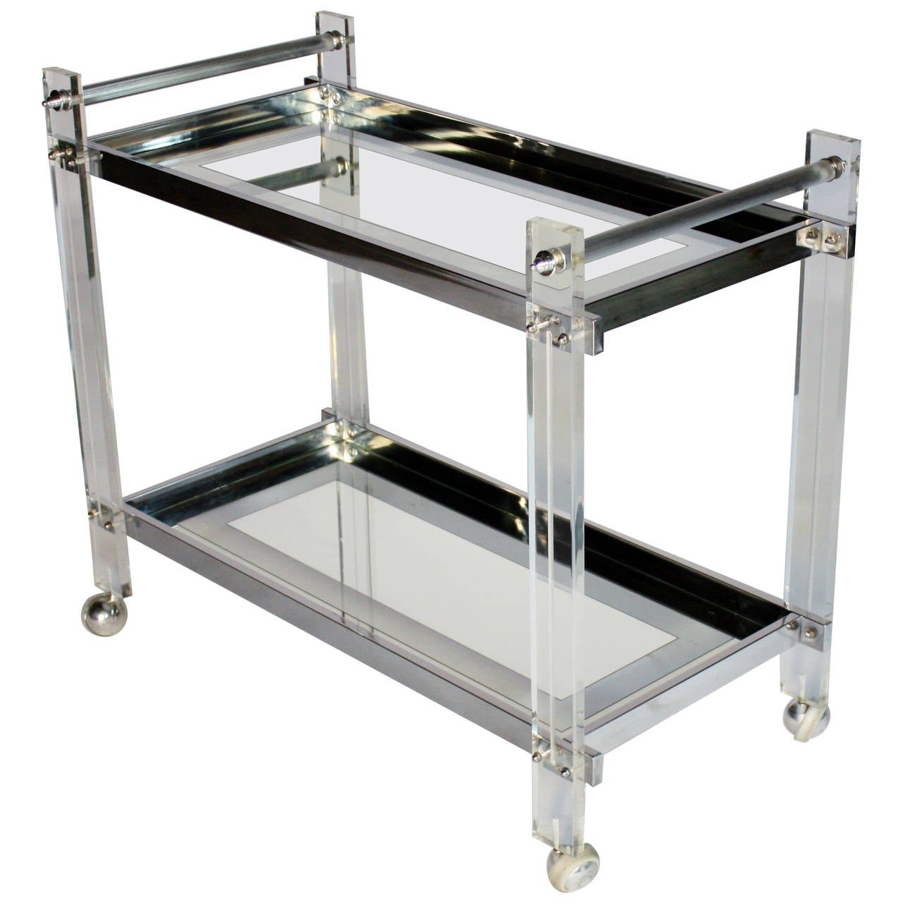 1970s Chrome Lucite and Mirror Bar Cart at 1stDibs