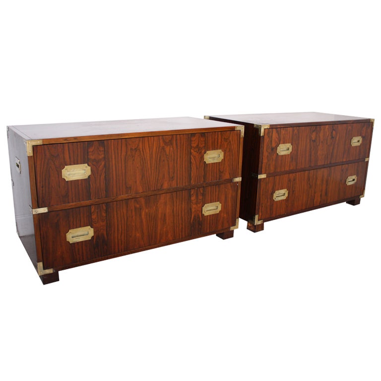 Pair of Baker Rosewood Campaign Chests at 1stDibs