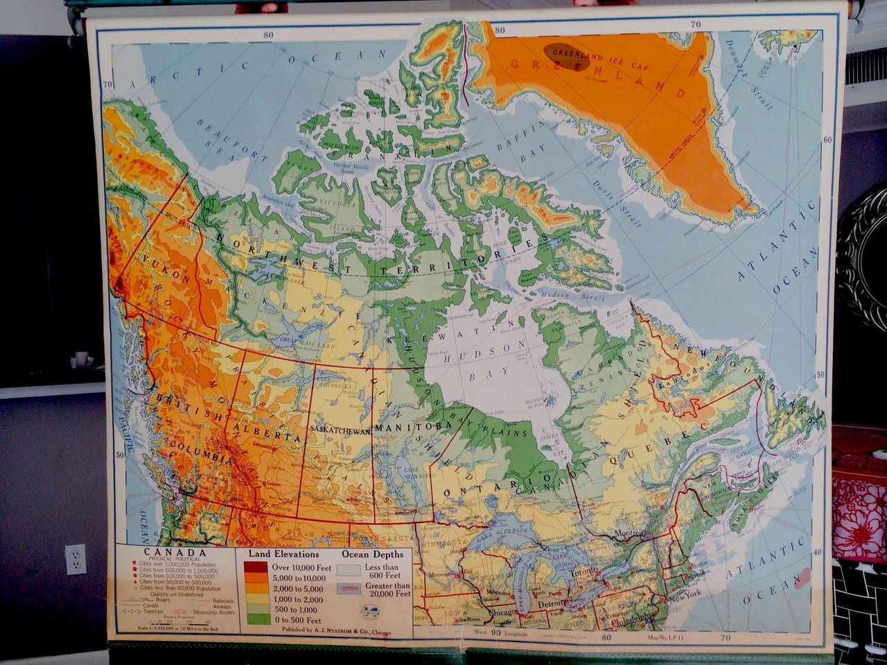 Map of Canada by A.J. Nystrom and Co., 1954 edition at 1stDibs