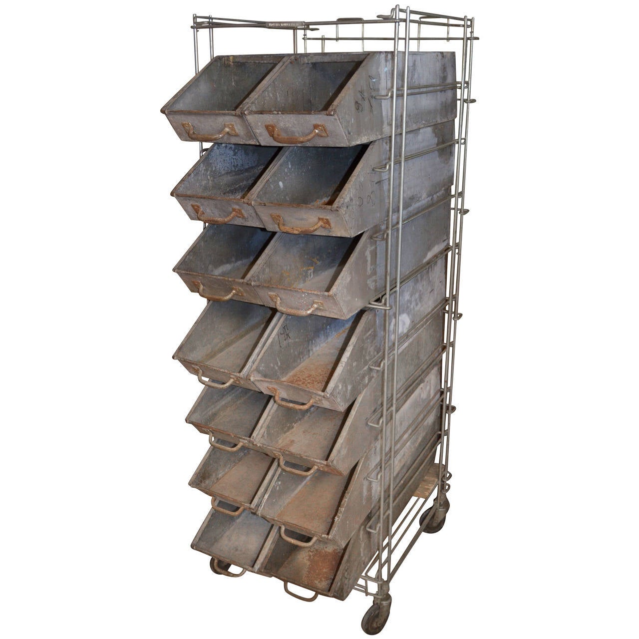 Industrial Bakery Rack with 14 Bins from Wonder Bread Factory at 1stdibs