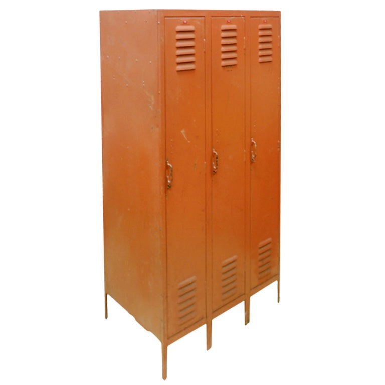 Double-sided Steel Locker unit in burnt orange paint at 1stDibs