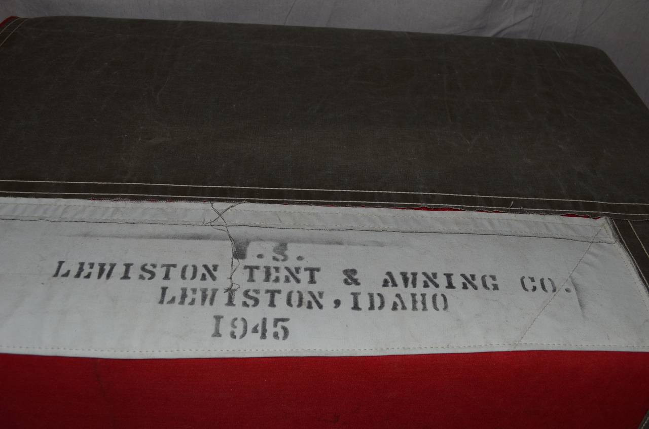 Ottoman Upholstered in 1940s, U.S. Army Red Cross Canvas Tent Tarp at ...