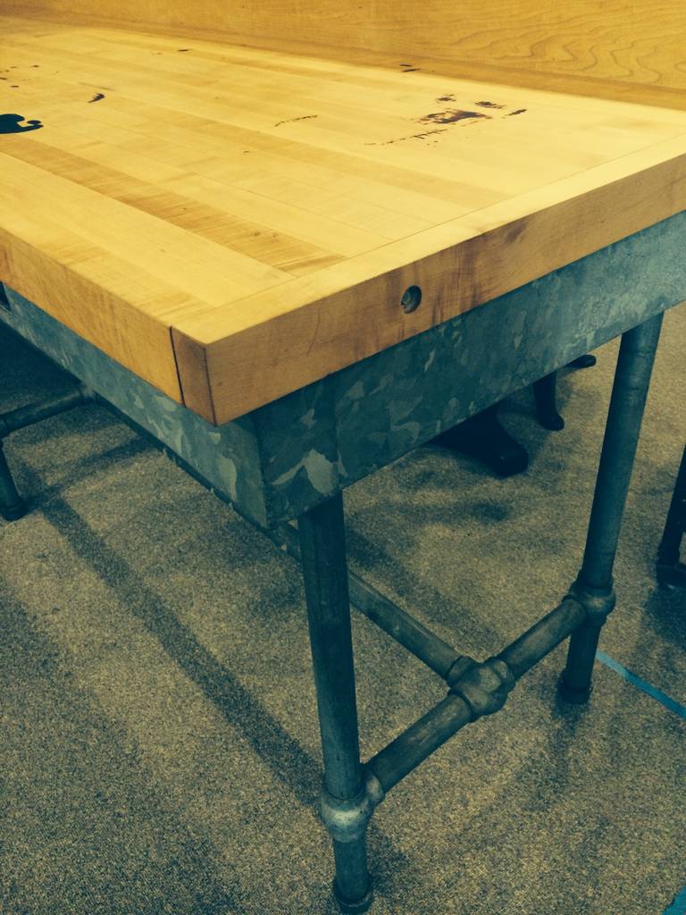Significant Butcher Block and Steel Industrial Table, 8 ft plus at 1stDibs