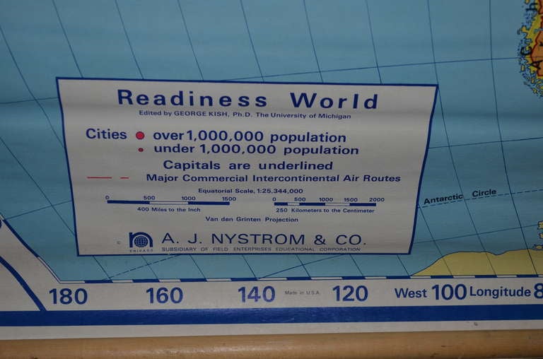Map of the World on retractable roller at 1stDibs | retractable world ...