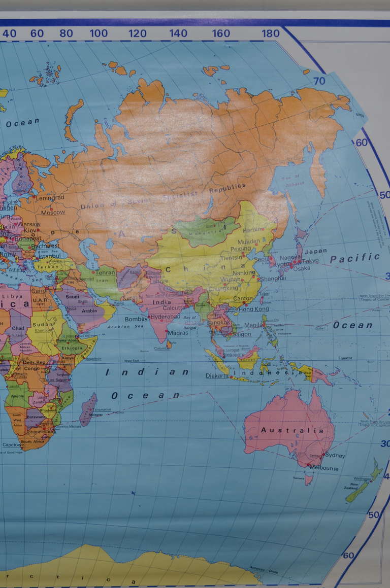 Map of the World on retractable roller at 1stDibs | retractable world ...