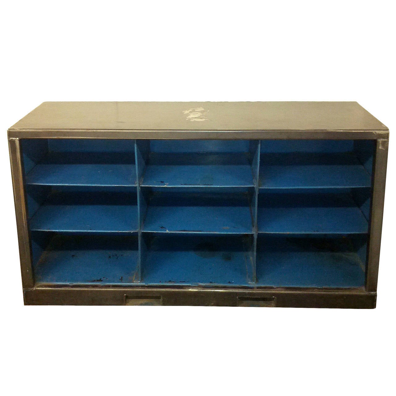Vintage Industrial Blue and Steel Metal Console (9) Cubby Bookshelf; 56 ...