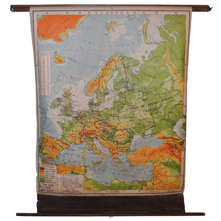 Post-war School Map of Europe, 1949 edition at 1stDibs