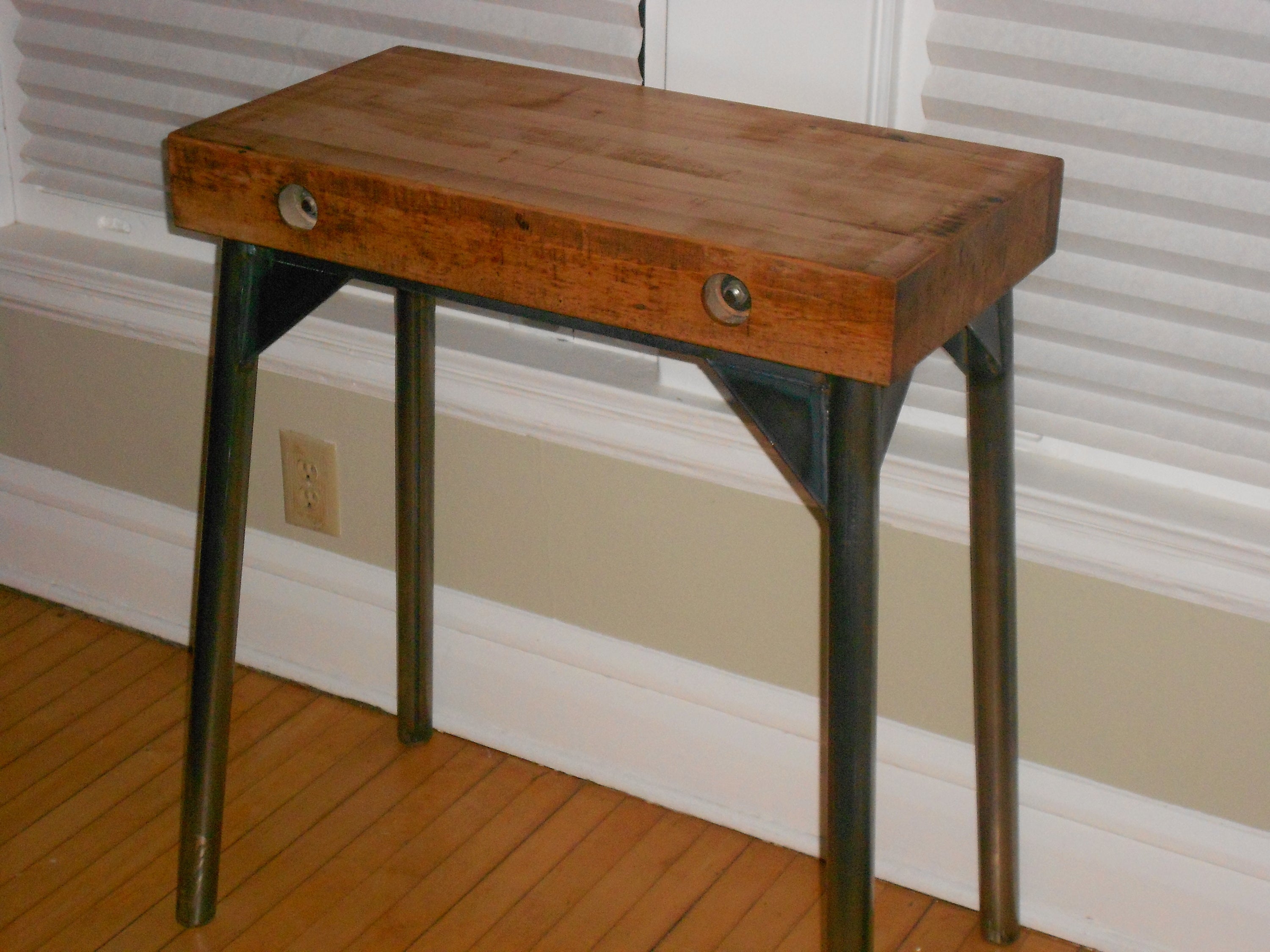 Butcher Block Table of industrial maple with steel legs For Sale at 1stDibs