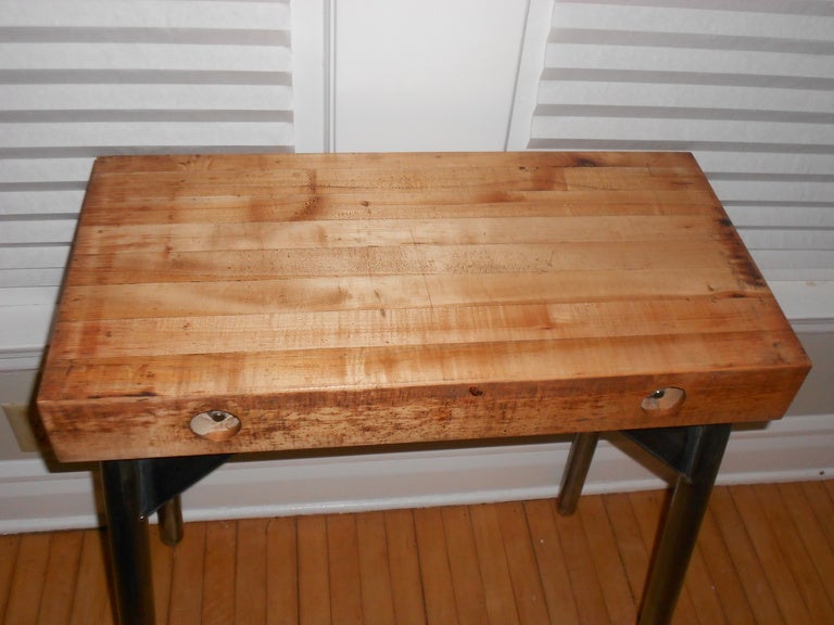 Butcher Block Table of industrial maple with steel legs For Sale at 1stDibs
