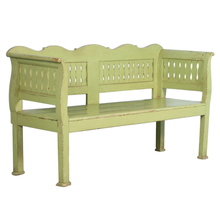 Antique Original Green Painted Romanian Bench, circa 1870 at 1stDibs