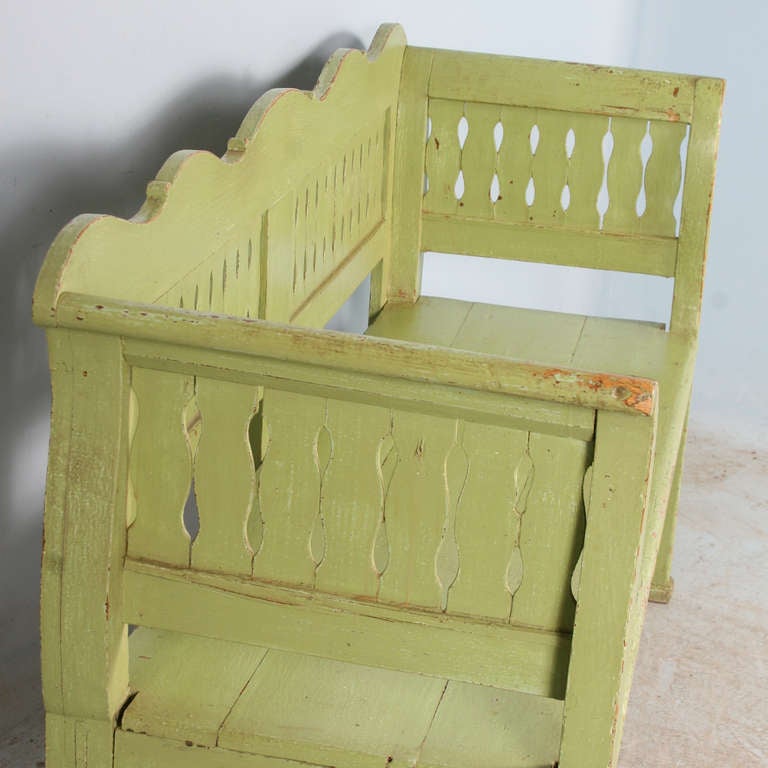 Antique Original Green Painted Romanian Bench, circa 1870 at 1stDibs