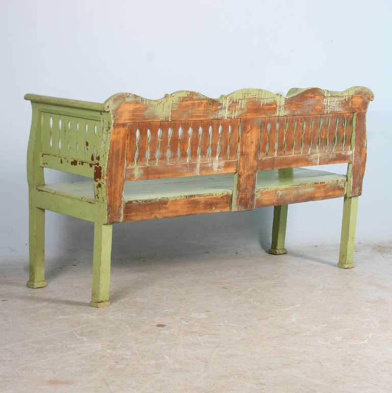 Antique Original Green Painted Romanian Bench, circa 1870 at 1stDibs