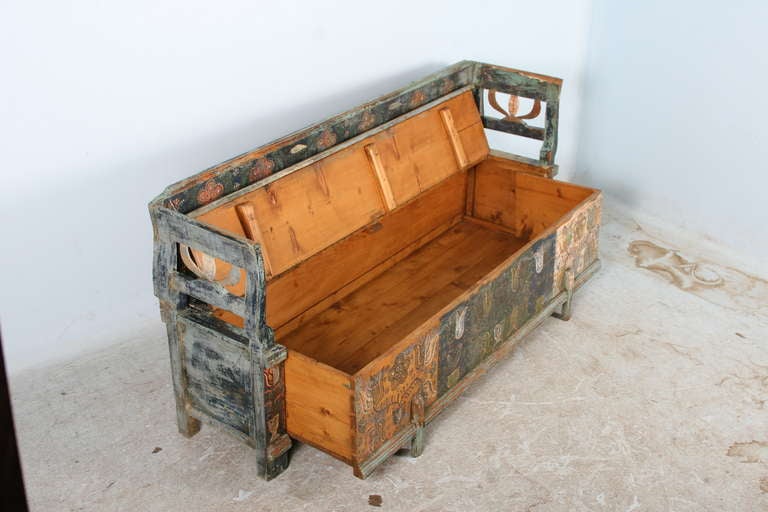 Antique Original Painted Bench with Storage ca. 1880 at 1stDibs