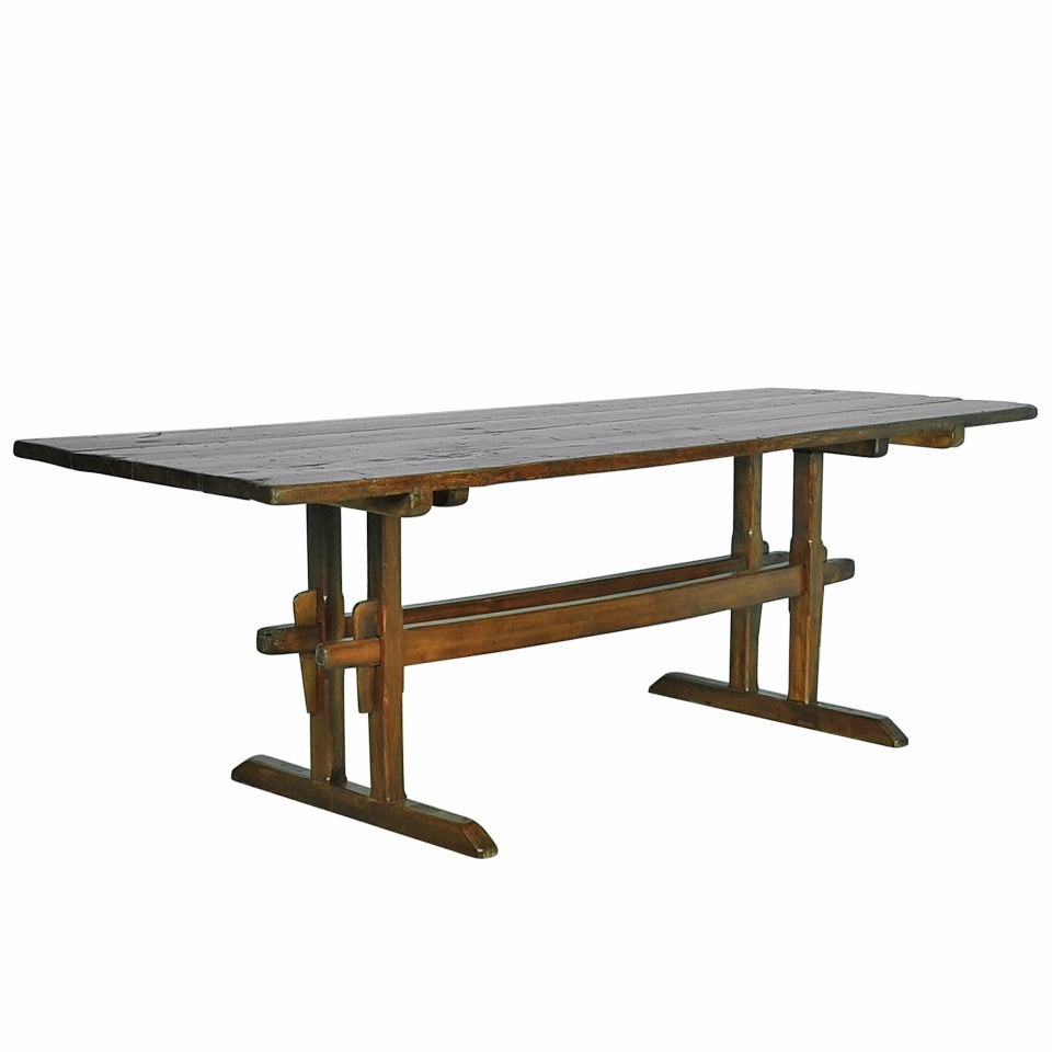 Antique Pine Trestle Farmhouse Table at 1stDibs
