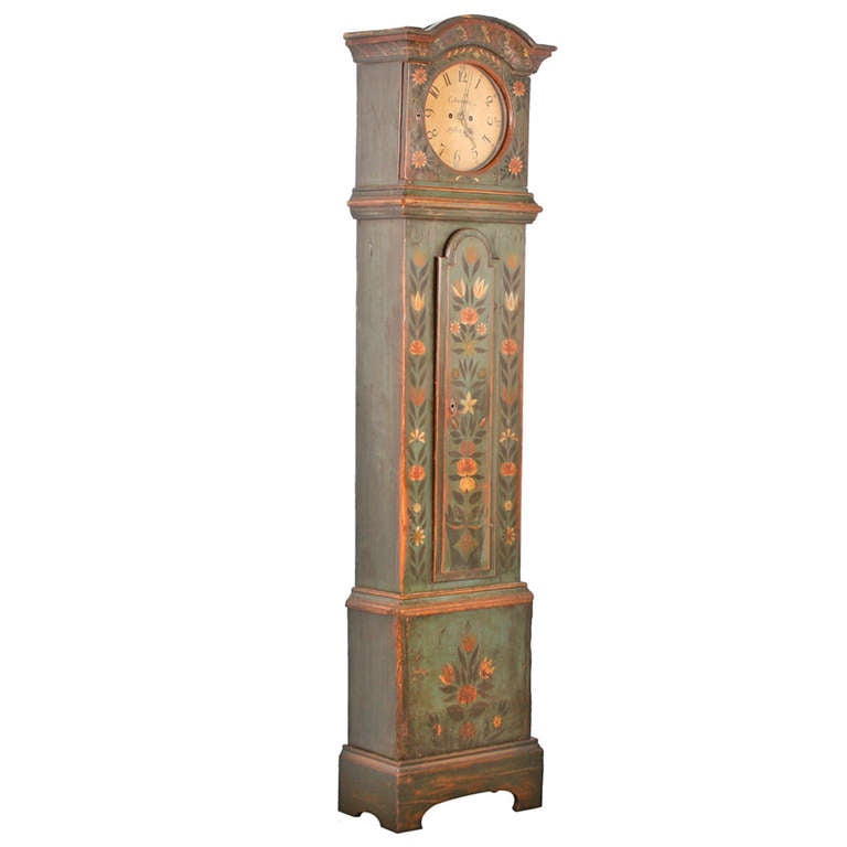 Antique Original Painted Swedish Grandfather Clock ca. 1800s at 1stDibs