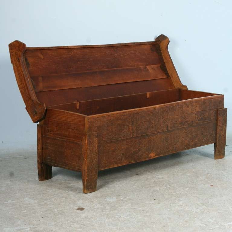 Antique Long Carved Trunk, Romania circa 1850 at 1stDibs